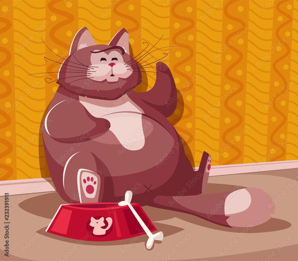 Funny fat cat. Cartoon vector illustration. Character design Stock ...