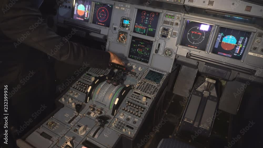 The cockpit of the aircraft. The pilot checks the aircraft engines ...
