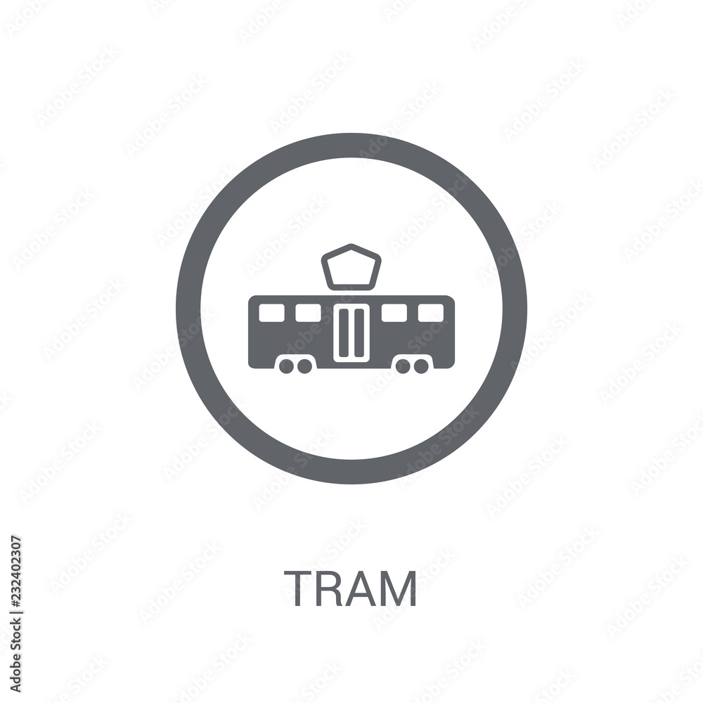 Tram sign icon. Trendy Tram sign logo concept on white background from ...