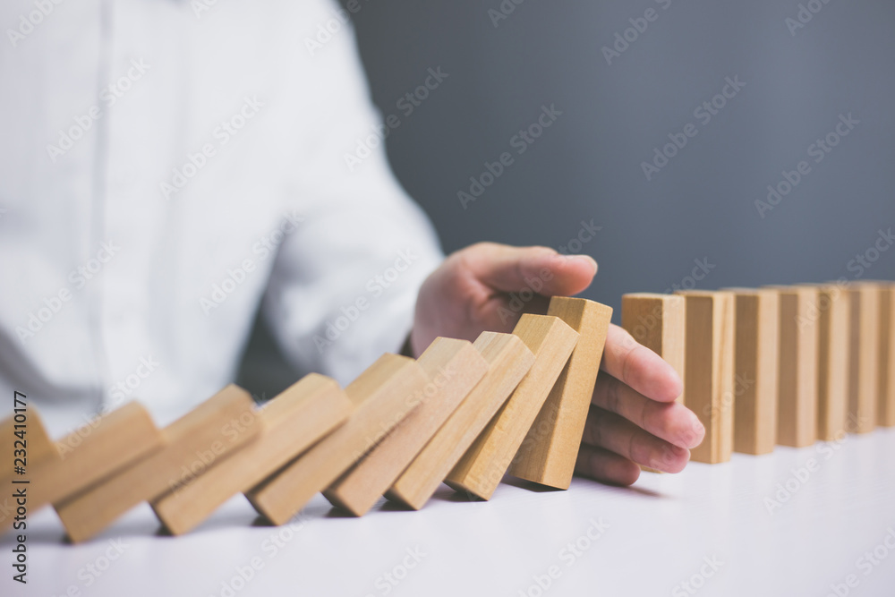 Problem Solving Businessman Stopping Falling Blocks Stock Photo | Adobe ...