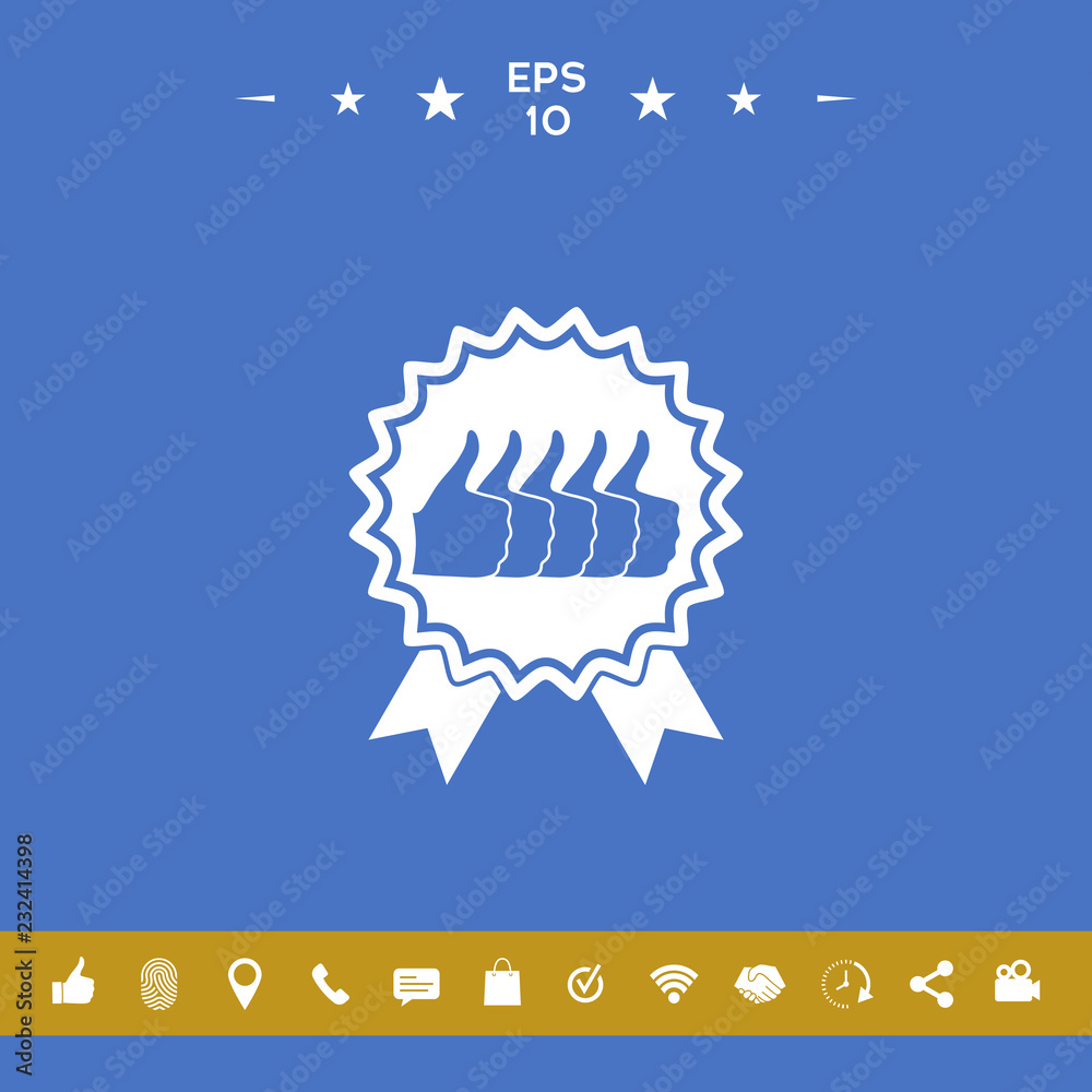 Five symbols Thumb Up Gesture - label with ribbons. Thumb up icon - the ...