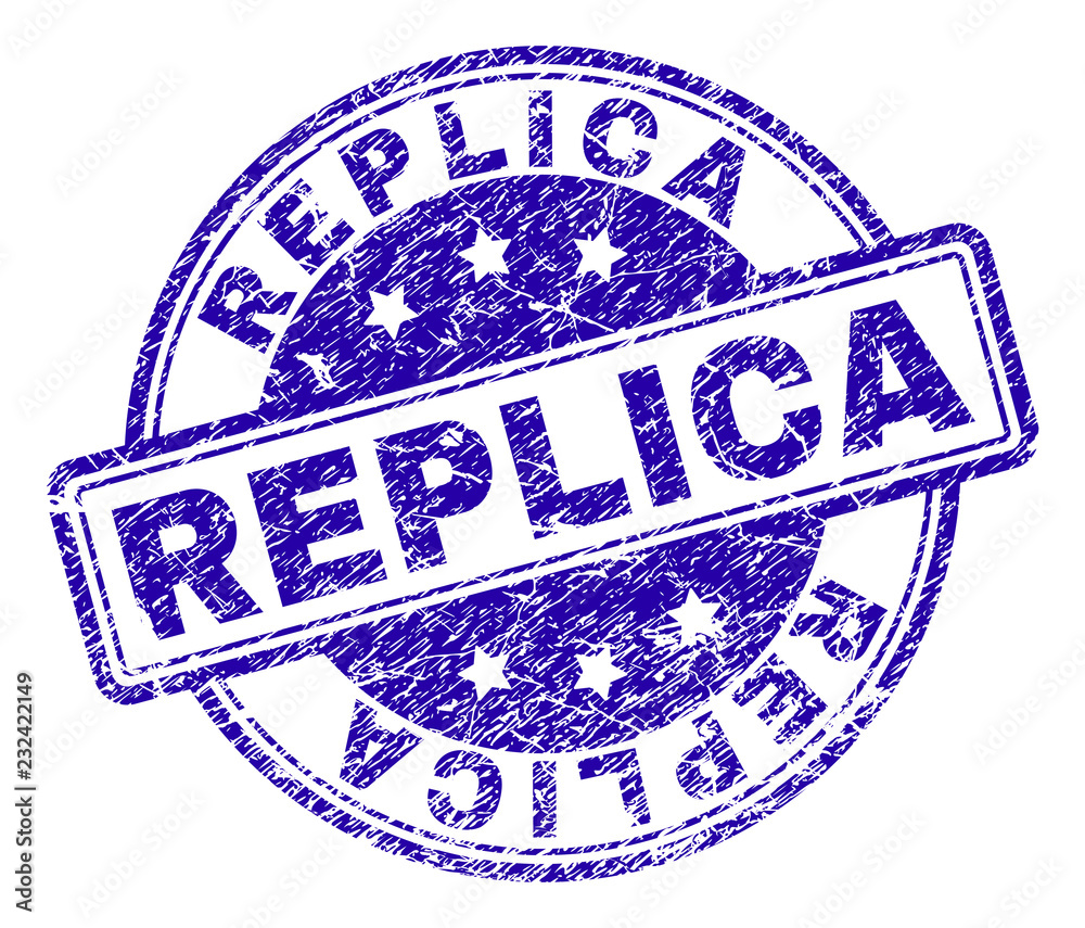REPLICA stamp seal watermark with grunge texture. Designed with rounded ...