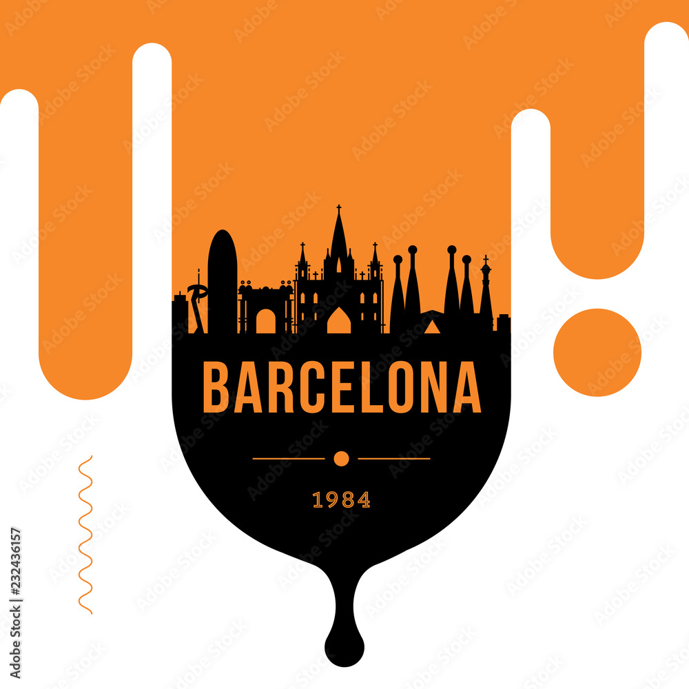 Barcelona Modern Web Banner Design with Vector Linear Skyline Stock ...