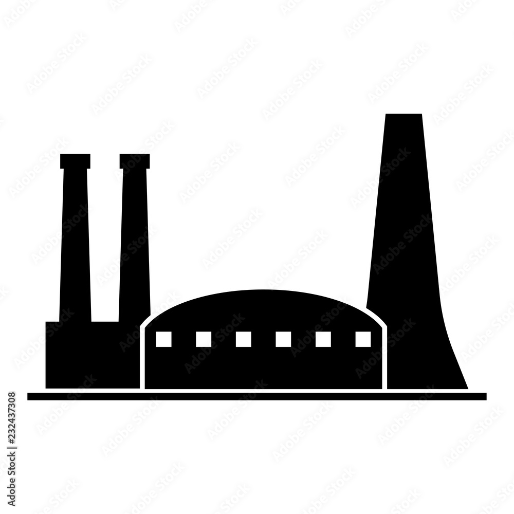 Factory icon. Vector industrial buildings pictograms. Black silhouettes ...