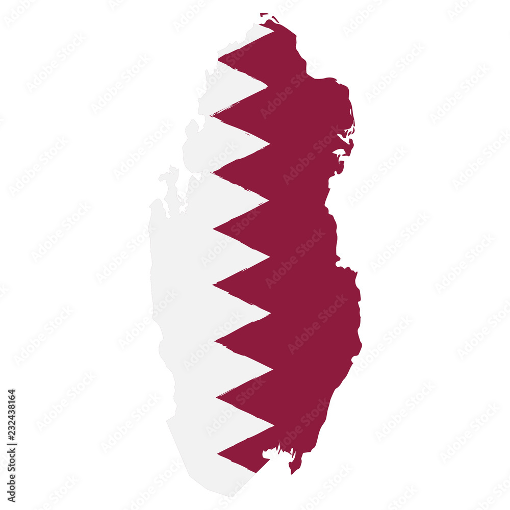 Map of Qatar with Flag. Hand Painted with Brush. Vector Illustration ...