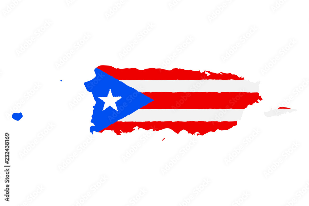 Map of Puerto Rico with Flag. Hand Painted with Brush. Vector ...