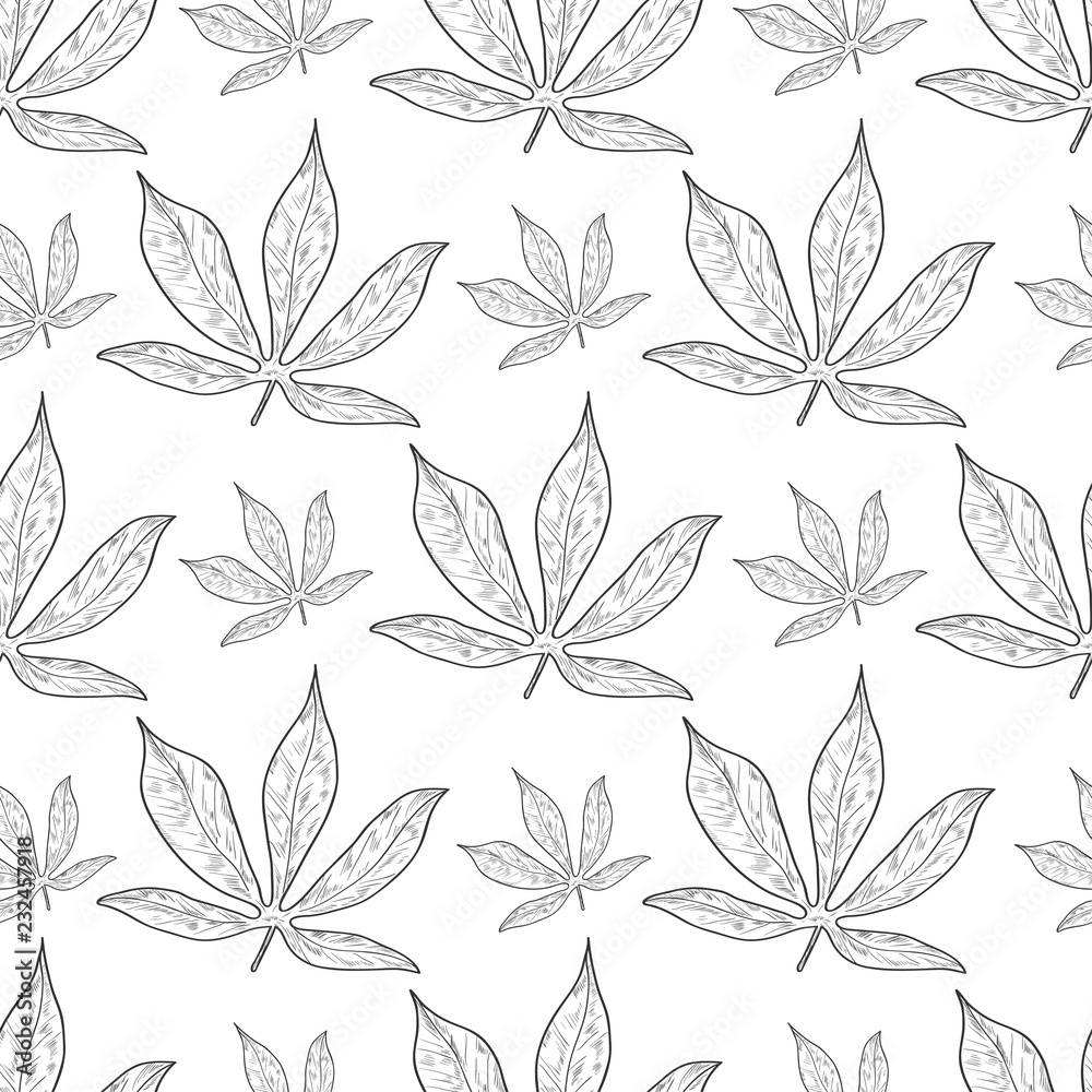 Cassava. Leaves. Background, wallpaper, texture, seamless. Sketc Stock ...