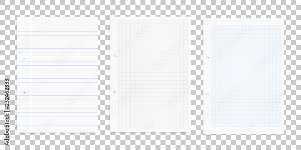 Set of white paper sheets on transparent background. Office supply ...