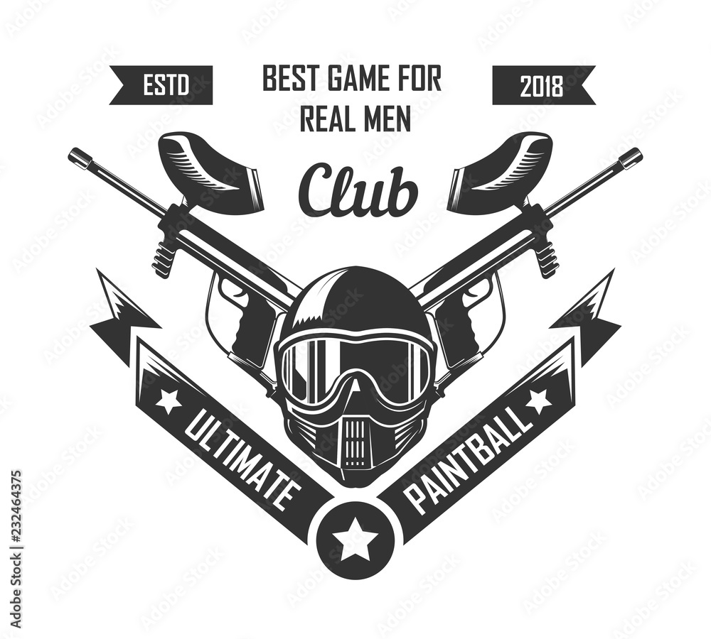 Paintball club logo template of pint ball gun rifles crossed with ...