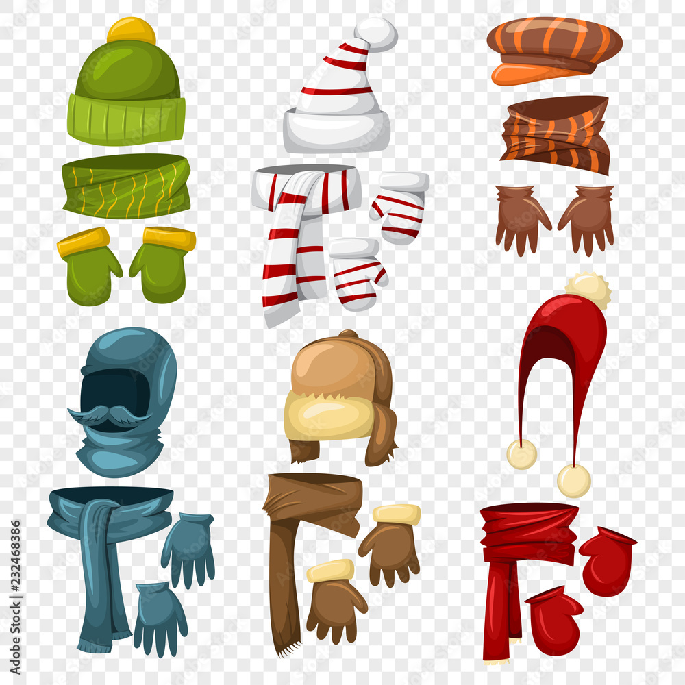 Winter scarf, hats and caps, gloves and mittens set for men and women ...