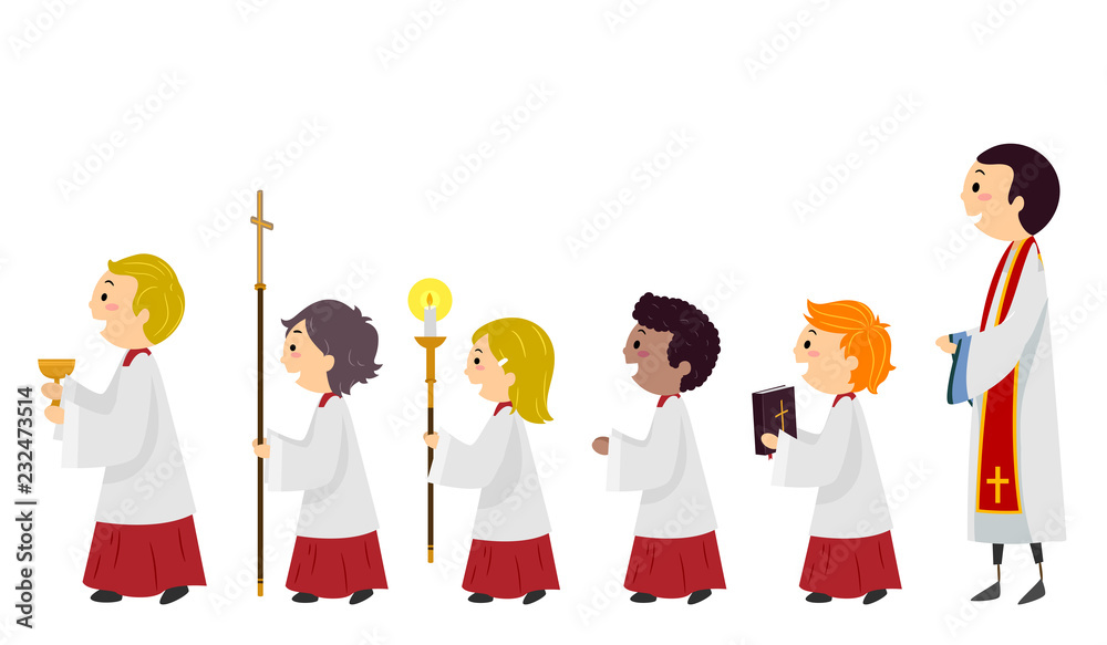 Stickman Kids Altar Boys Line Priest Illustration Stock Vector | Adobe ...