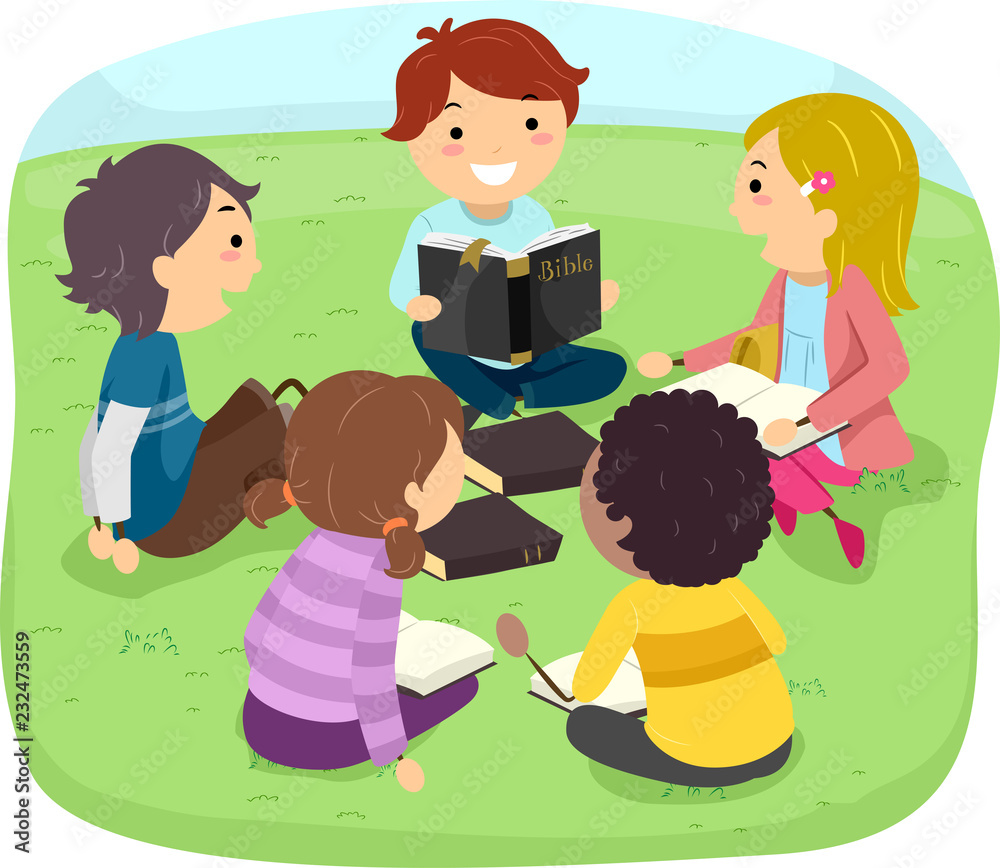 Stickman Kids Bible Study Outdoor Illustration Stock Vector | Adobe Stock