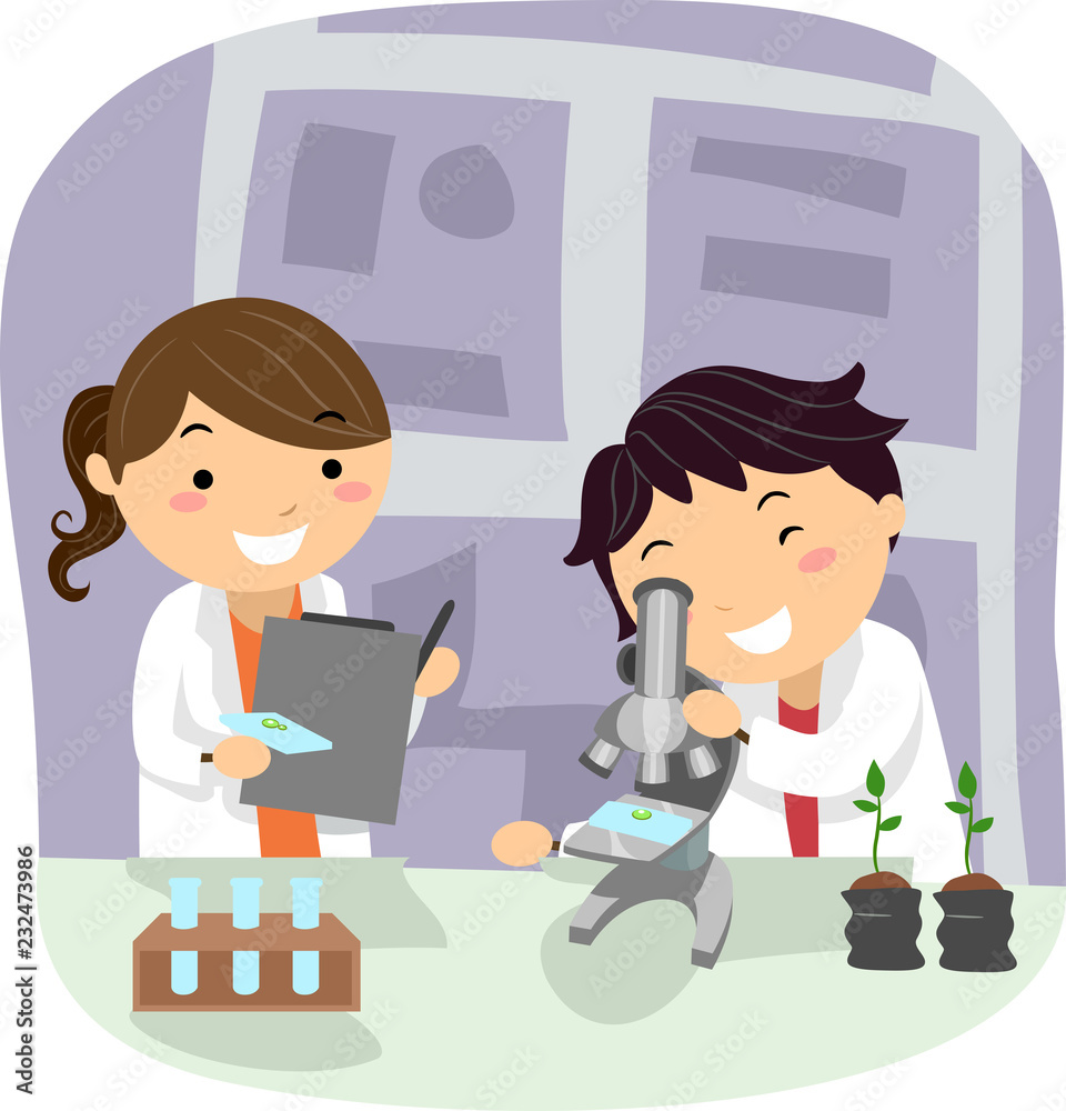 Stickman Kids Botanist Microscope Lab Illustration Stock Vector | Adobe ...
