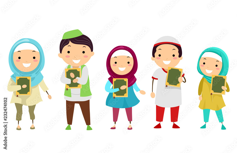 Stickman Kids Muslim Quran Illustration Stock Vector | Adobe Stock