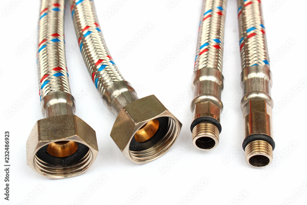 Water fittings and connections with segments of braided hose Stock ...