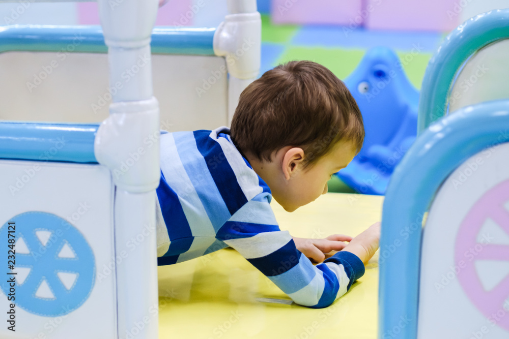 Child playing in toy shop. Educational toys and role game for kids ...