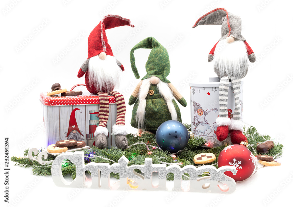Lustiger Weihnachtsgruß mit Wichteln auf Keksdosen Stock Photo | Adobe ...