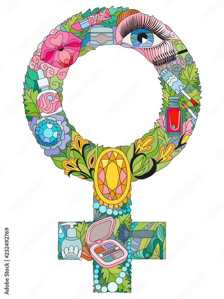 Symbol of Venus is a female gender sign with a pattern in tribal Indian ...