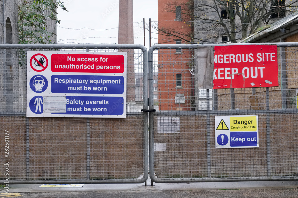 Dangerous building construction site keep out health and safety signs ...