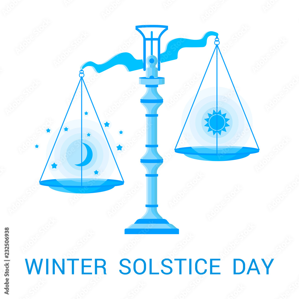 Vector flat illustration of winter solstice. Design concept with scales ...