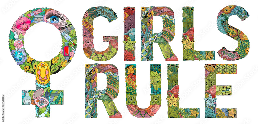 Words GIRLS RULE with Symbol of Venus is a female gender sign with a ...