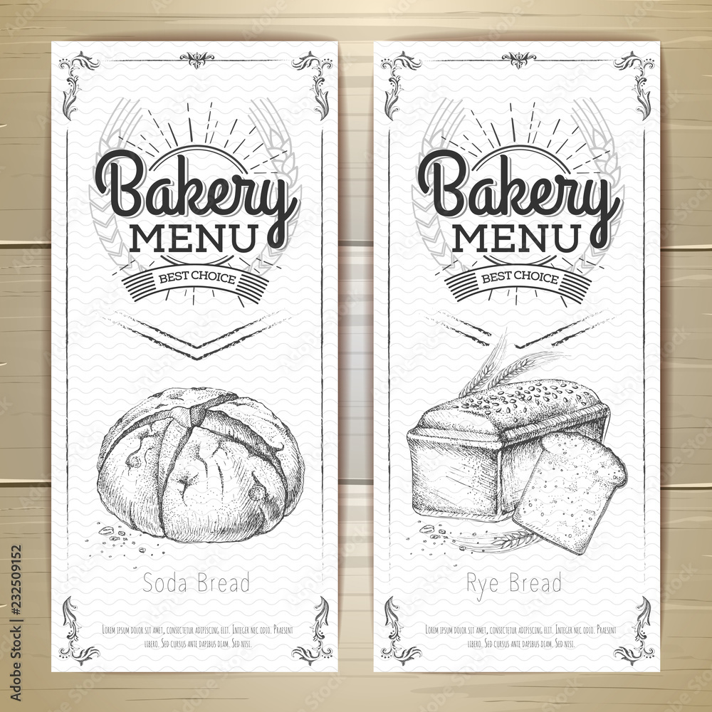 Vintage bakery menu design. Restaurant menu. Document template Stock ...