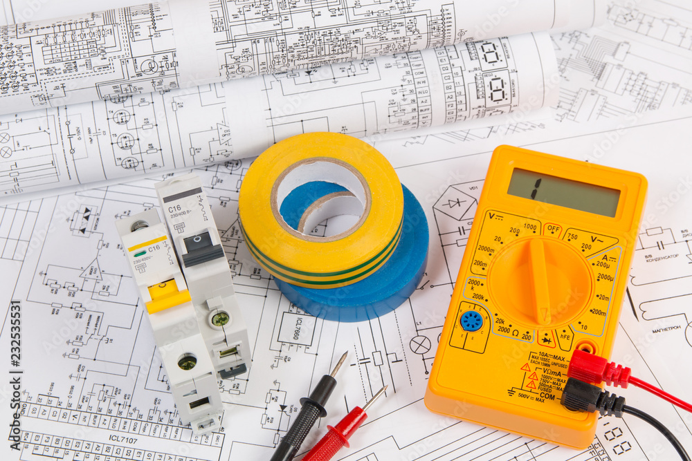 Electrical engineering drawings, insulating tape, modular circuit ...