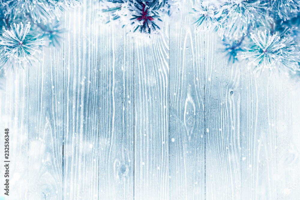 Winter background over wooden texture Stock Photo | Adobe Stock