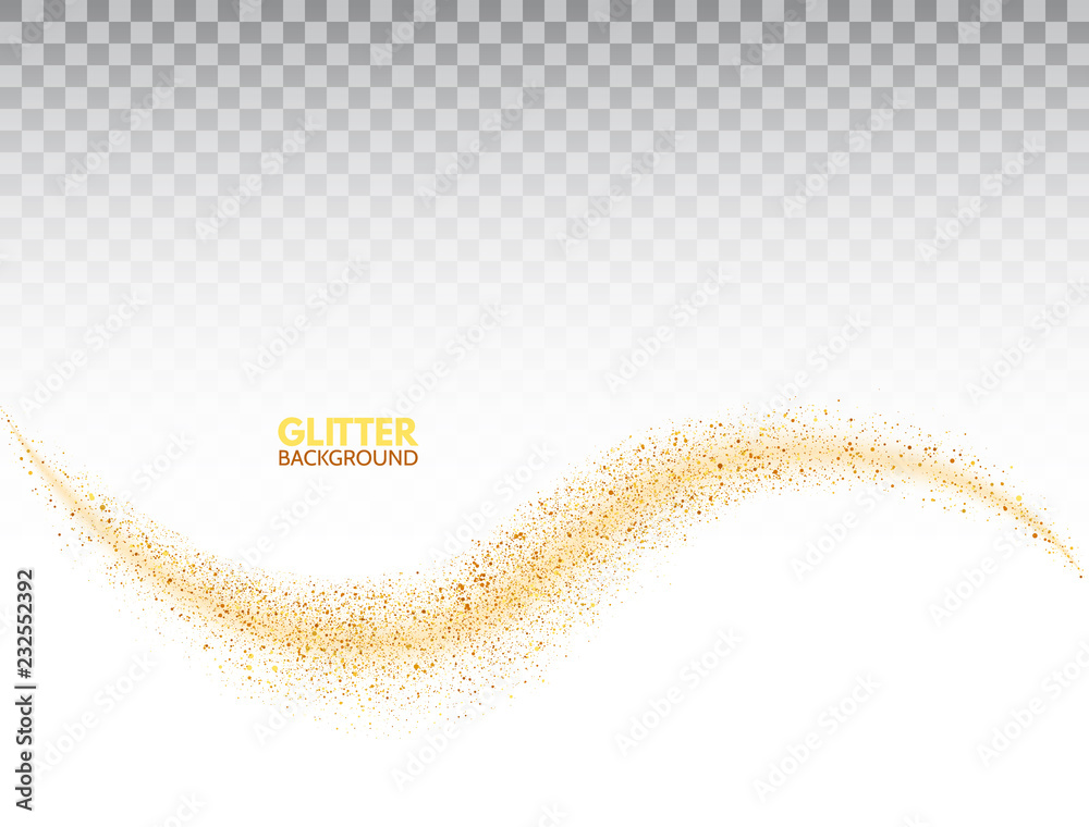 Star dust on transparent background. Bright gold glitter wave. Golden stardust trail sparkling ...