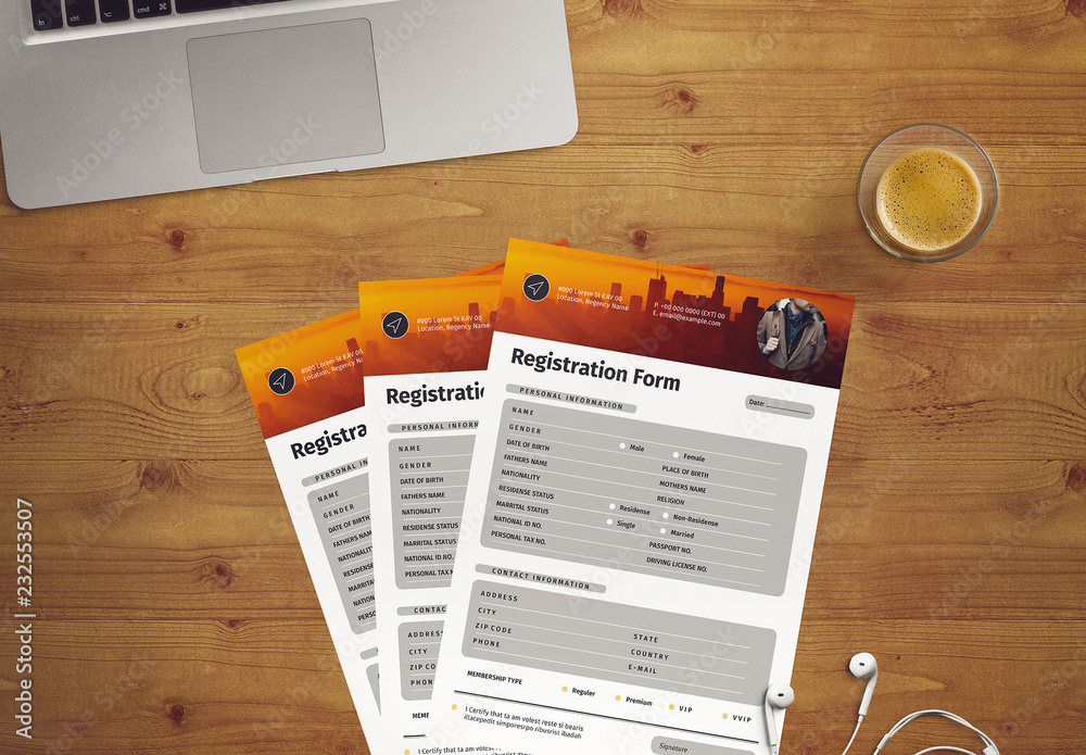 Registration Form Layout with Yellow Accents Stock Template | Adobe Stock