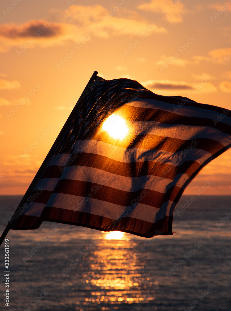 American Flag Sunset Ocean