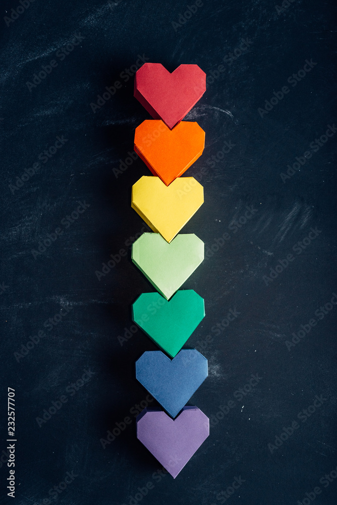 Rainbow color paper hearts Stock Photo | Adobe Stock