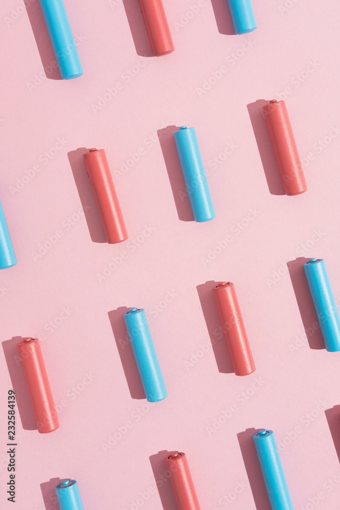 Blue and red batteries Stock Photo | Adobe Stock