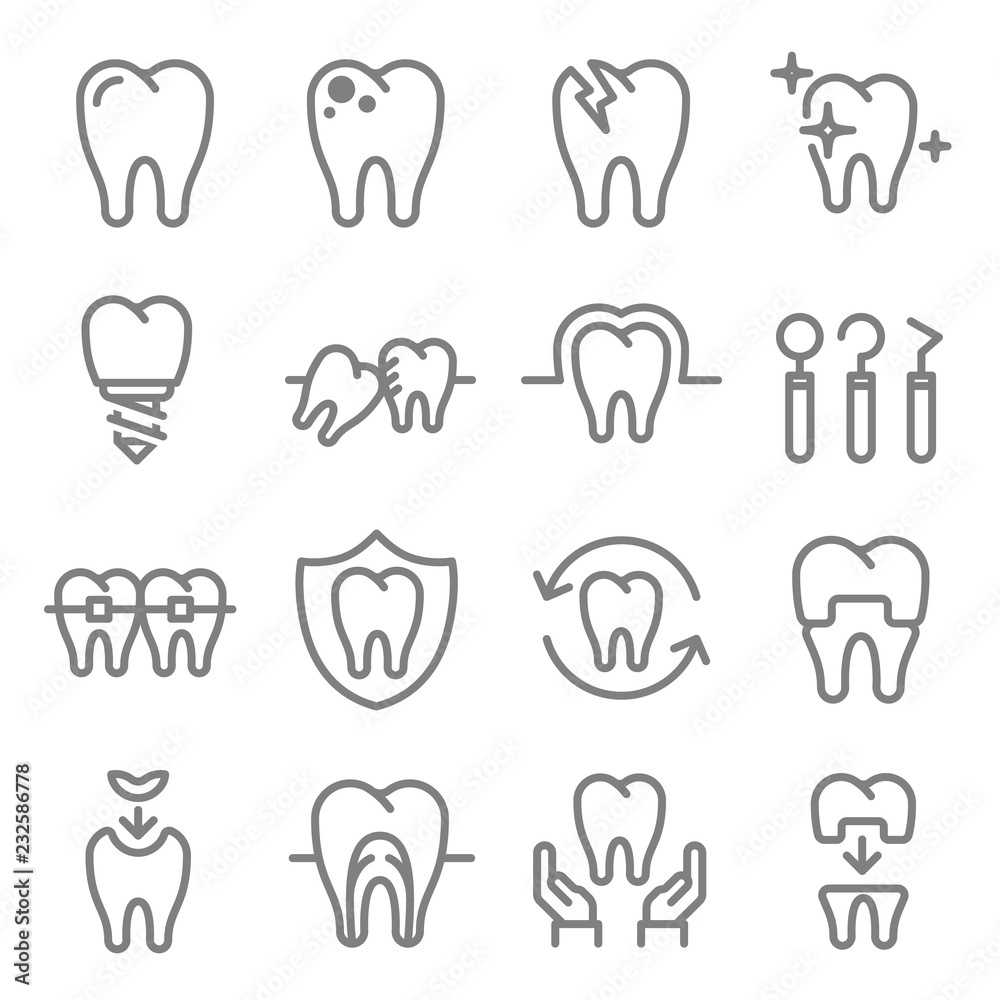 Dental Instrument Vector Line Icon Set. Contains such Icons as Tooth ...