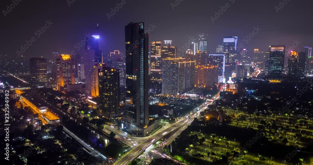 JAKARTA, Indonesia - November 08, 2018: Beautiful aerial hyperlapse of ...