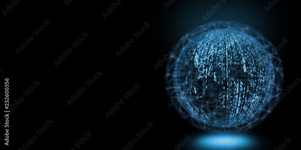 Global big data concept. Globe created from glowing binary (zero and ...