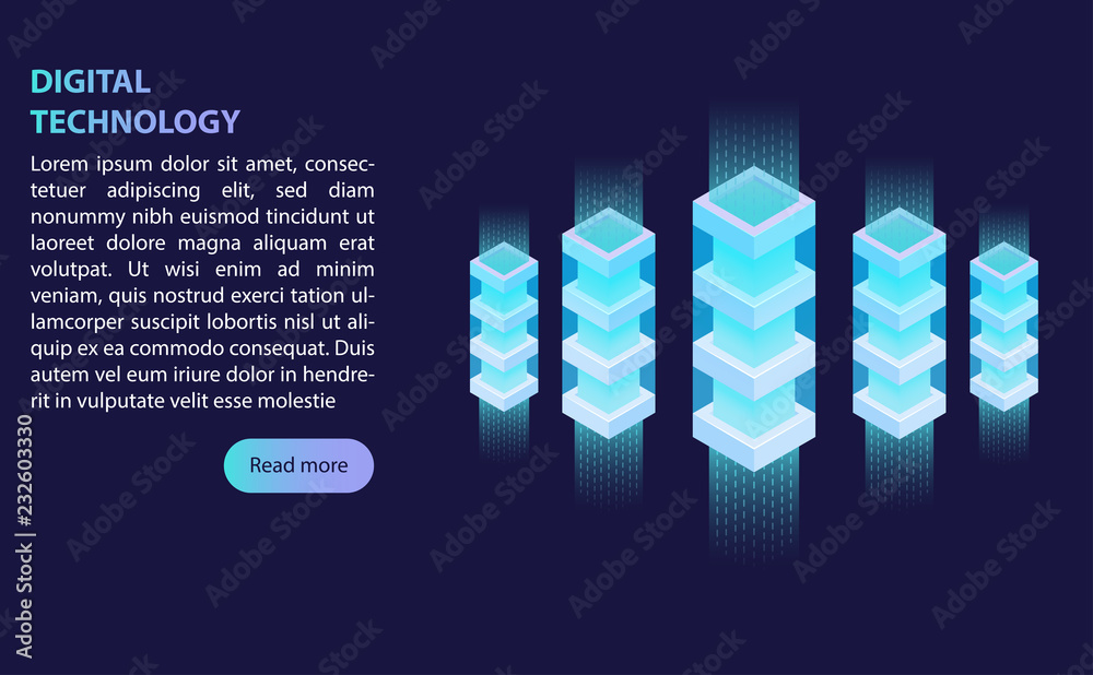 Storage server room data center, binary number line concept, huge ...
