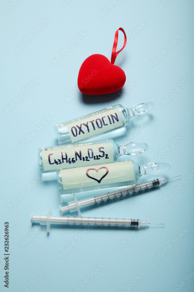 Blood chemistry hormones. Biochemistry oxytocin. Love control. Stock ...