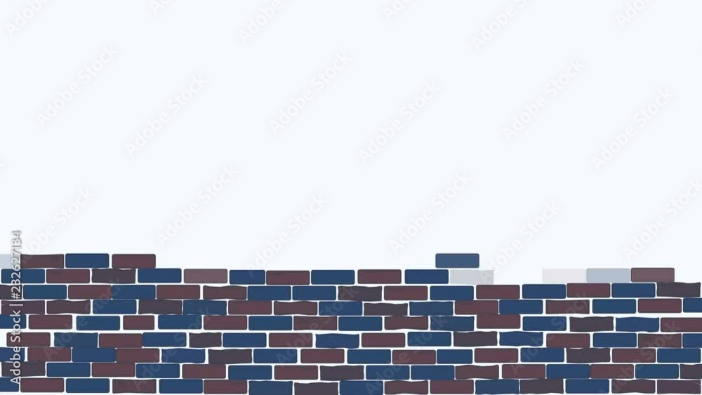 Brick wall construction. Red and blue bricks installing, building wall ...