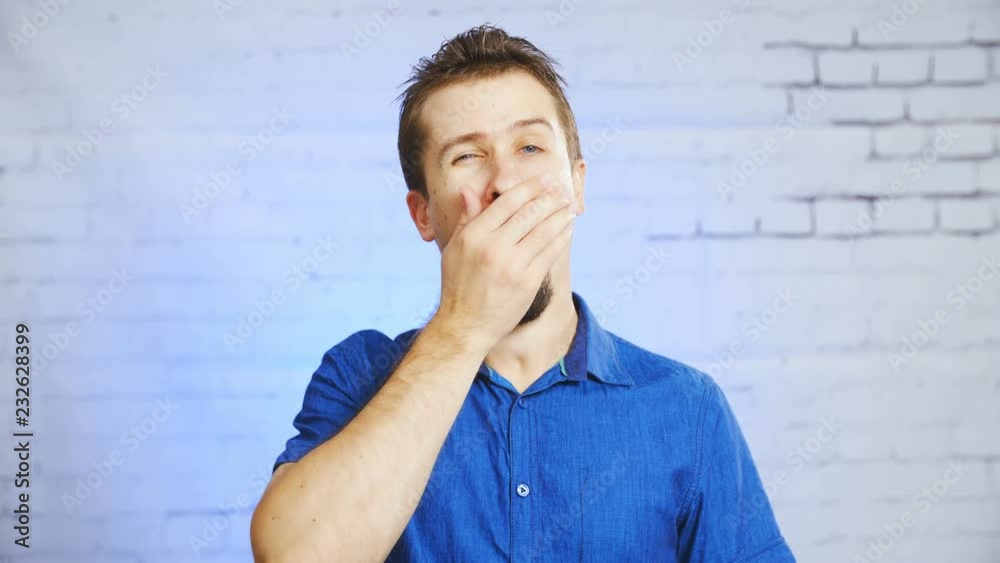 Person yawn because you are boring slow motion 4K. Static portrait shot ...