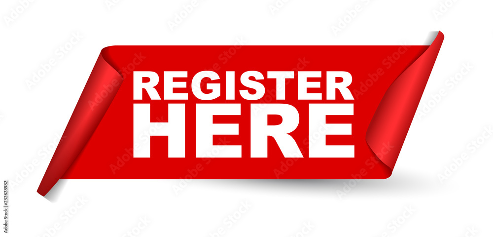 red vector banner register here Stock Vector | Adobe Stock