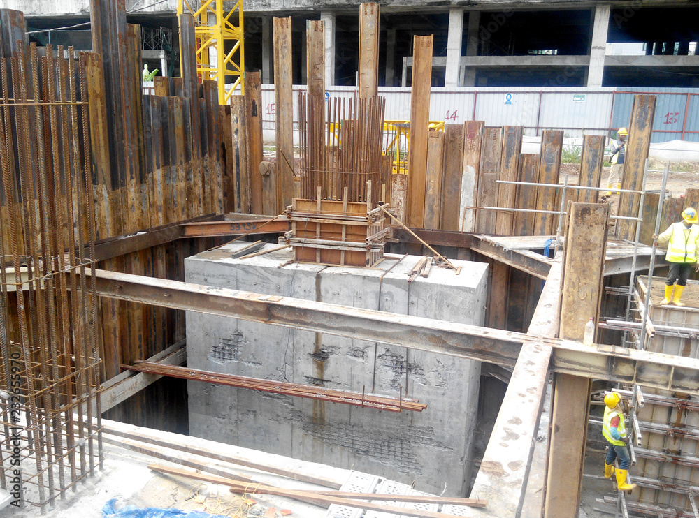 The concrete pile cap concreted at the construction site in Selangor ...