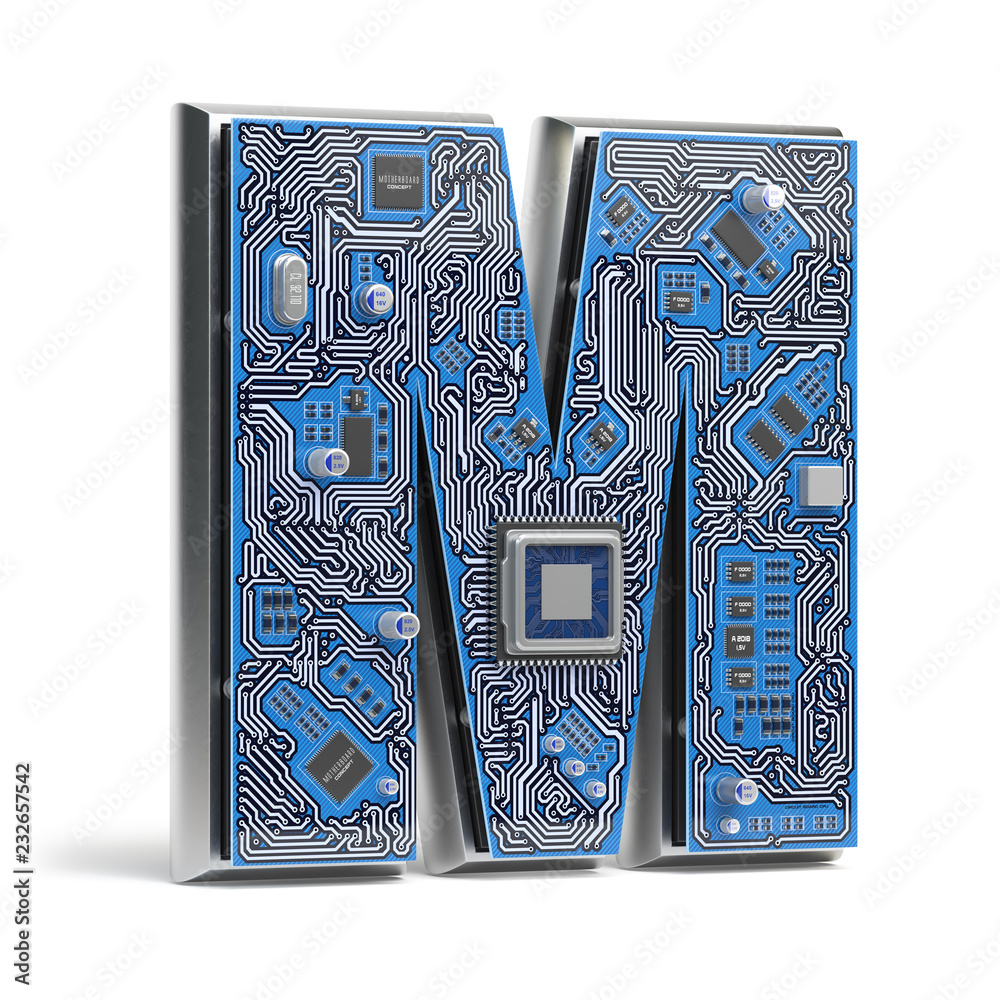 Letter M. Alphabet in circuit board style. Digital hi-tech letter ...