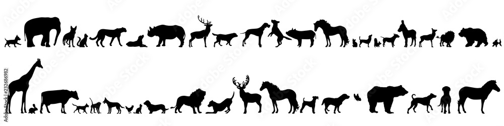 Vector silhouette of set of different animals. Stock Vector | Adobe Stock