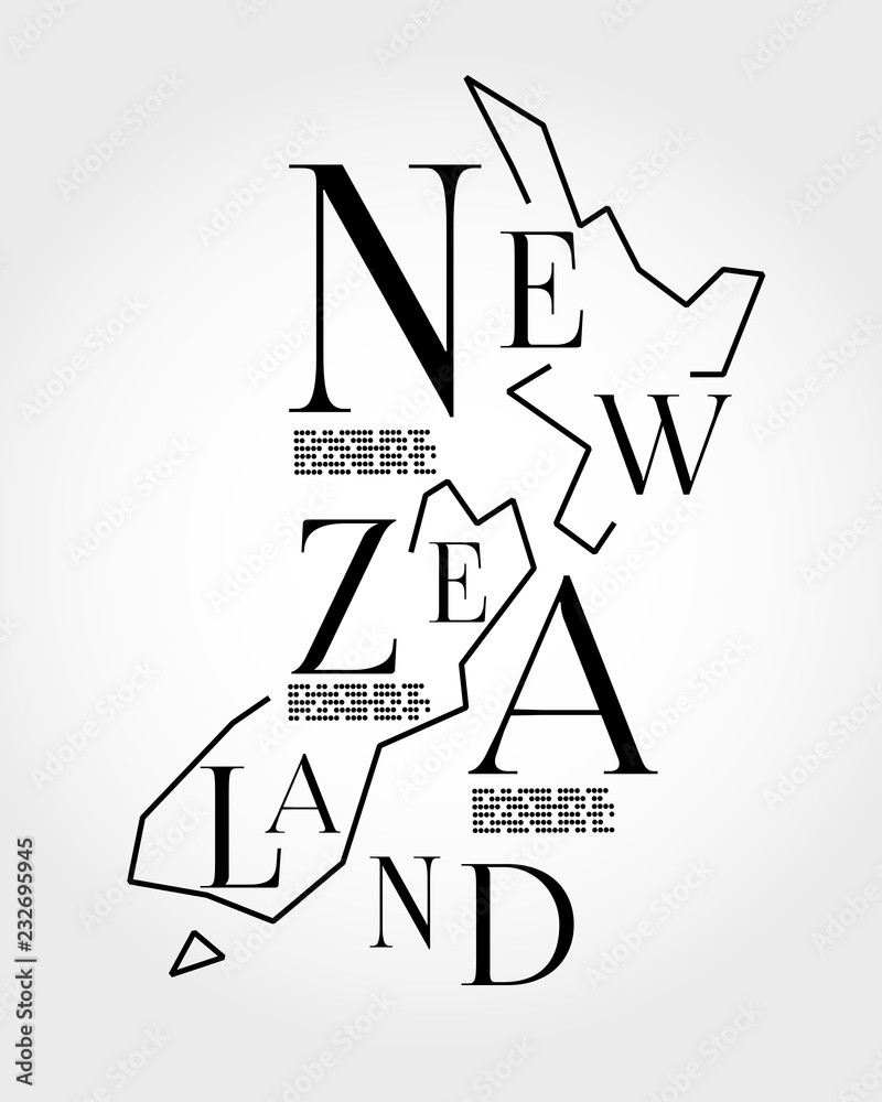 New Zealand, outline typographic map Stock Vector | Adobe Stock