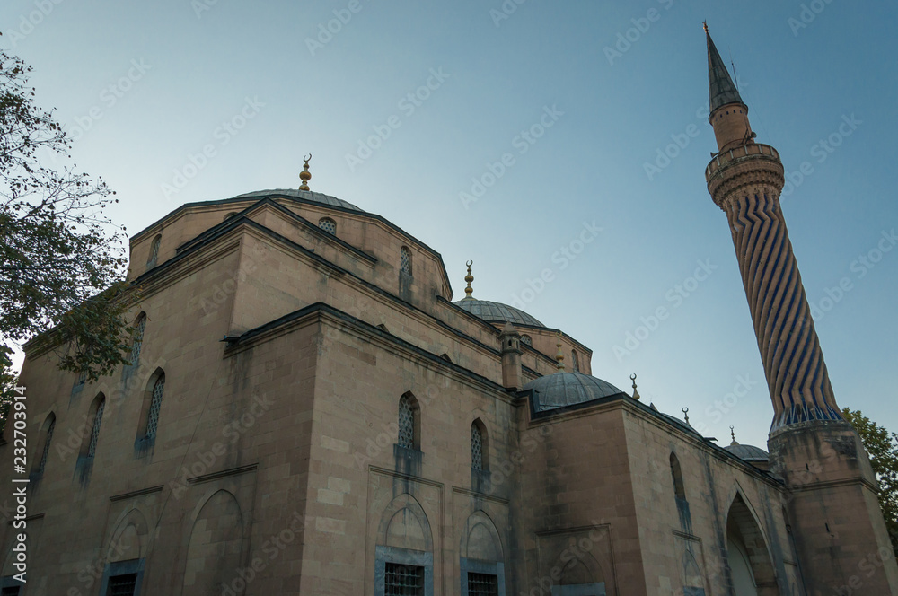 Historic mosque photographed from lower angle (Mısri camii) Afyon ...