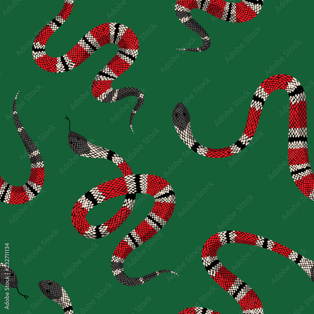 Coral Snakes Seamless Pattern. Snake Skin Fashion Background for ...