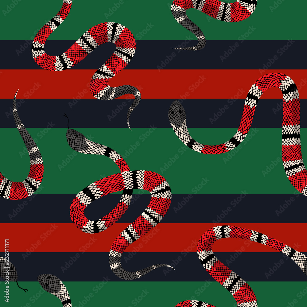 Coral Snakes Seamless Pattern. Snake Skin Fashion Background for ...