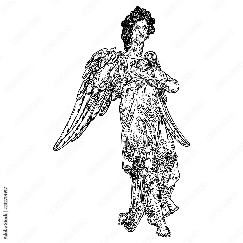Angel with wings, flying or standing. Religious symbol of Christianity ...