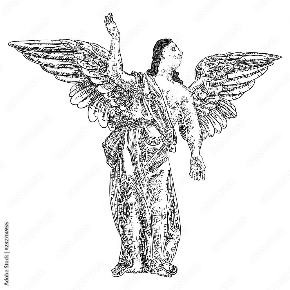 Angel with wings, flying or standing. Religious symbol of Christianity ...